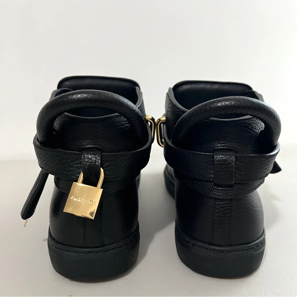 Buscemi | Shoes | New Buscemi Black Leather Hightop Sneakers Gold Lock ...